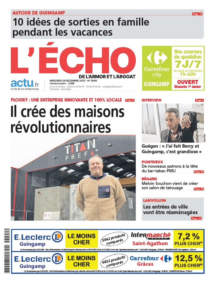 L'Echo de l'Armor et de l'Argoat N°3846 du 28 décembre 2022 à ...
