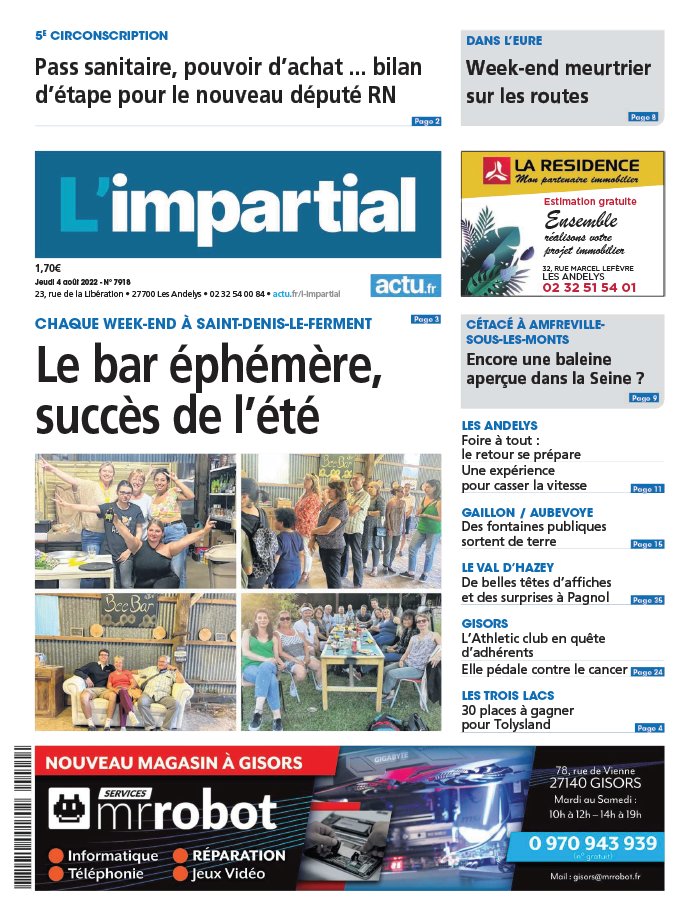 L'Impartial N°7918 du 04 août 2022 à télécharger sur iPad