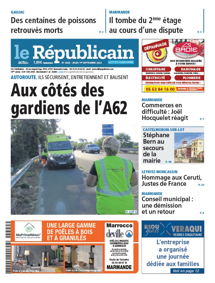 Le Républicain Lot et Garonne N°4026 du 01 septembre 2022 à télécharger ...