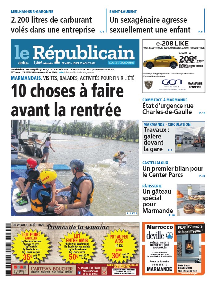 Le Républicain Lot et Garonne N°4025 du 25 août 2022 à télécharger sur iPad