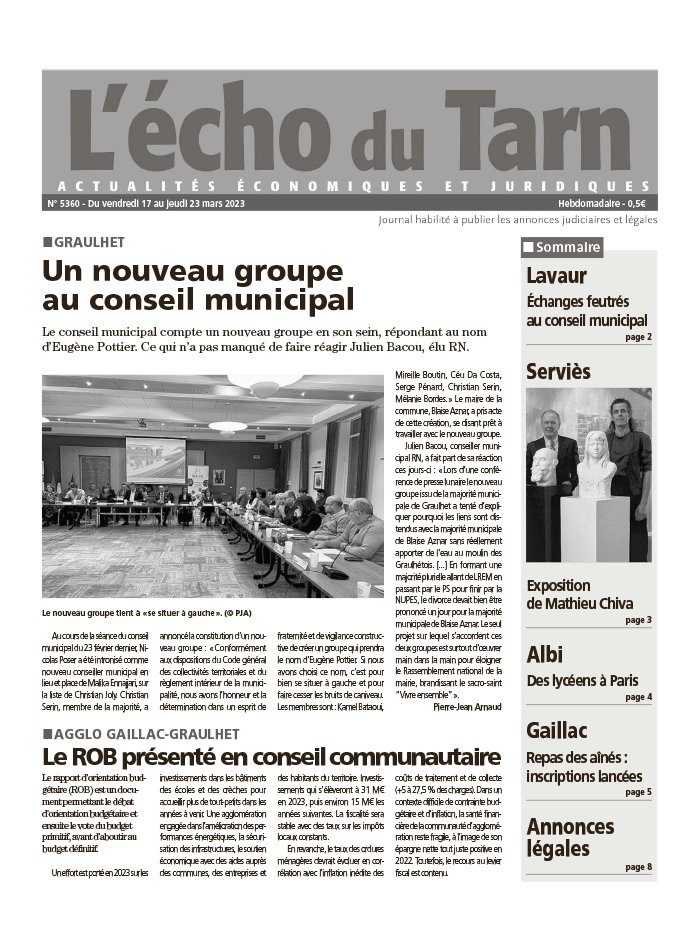 L'Echo du Tarn N°5360 du 17 mars 2023 à télécharger sur iPad