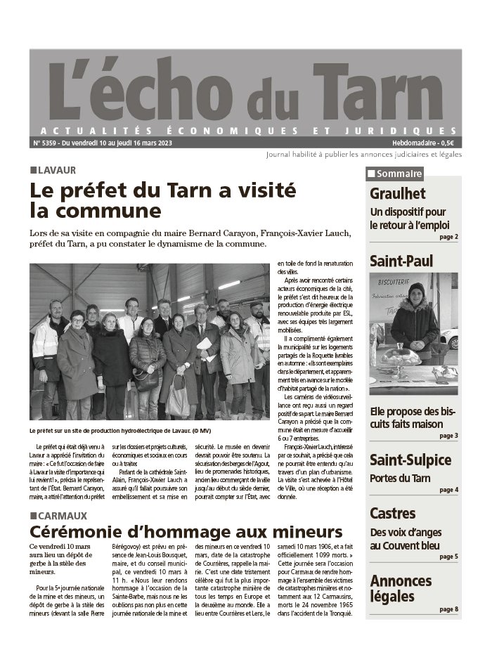 L'Echo du Tarn N°5359 du 10 mars 2023 à télécharger sur iPad