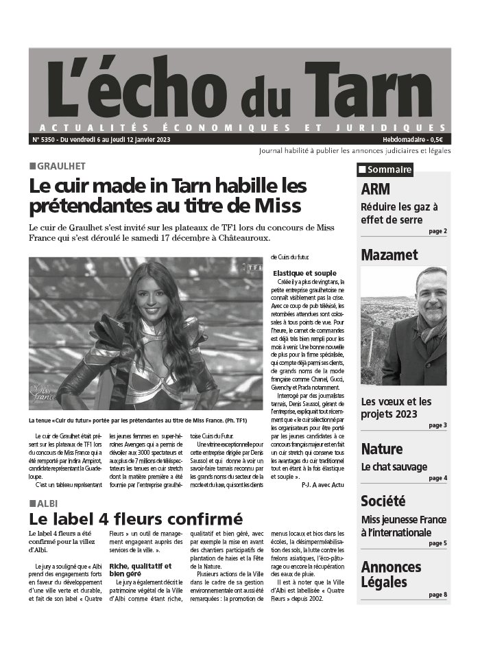L'Echo du Tarn N°5350 du 06 janvier 2023 à télécharger sur iPad