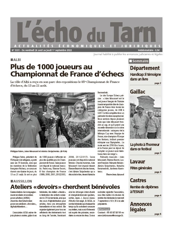 L'Echo du Tarn N°5331 du 26 août 2022 à télécharger sur iPad