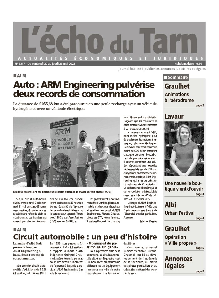 L'Echo du Tarn N°5317 du 20 mai 2022 à télécharger sur iPad