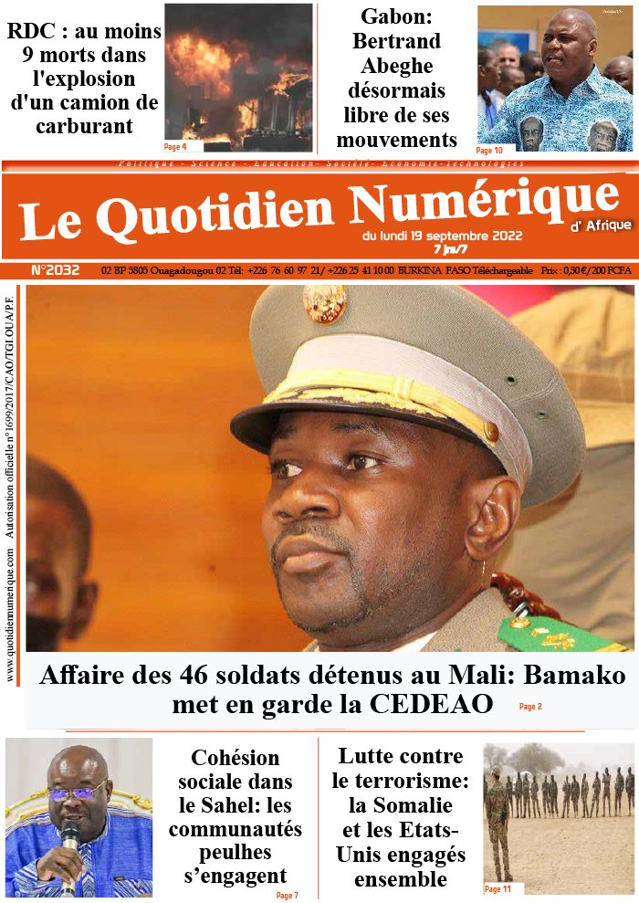 Quotidien Numérique d'Afrique N°2032 du 19 septembre 2022 à télécharger ...