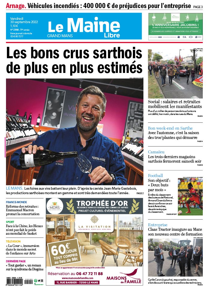 Le Maine Libre N°20220930 du 30 septembre 2022 à télécharger sur iPad