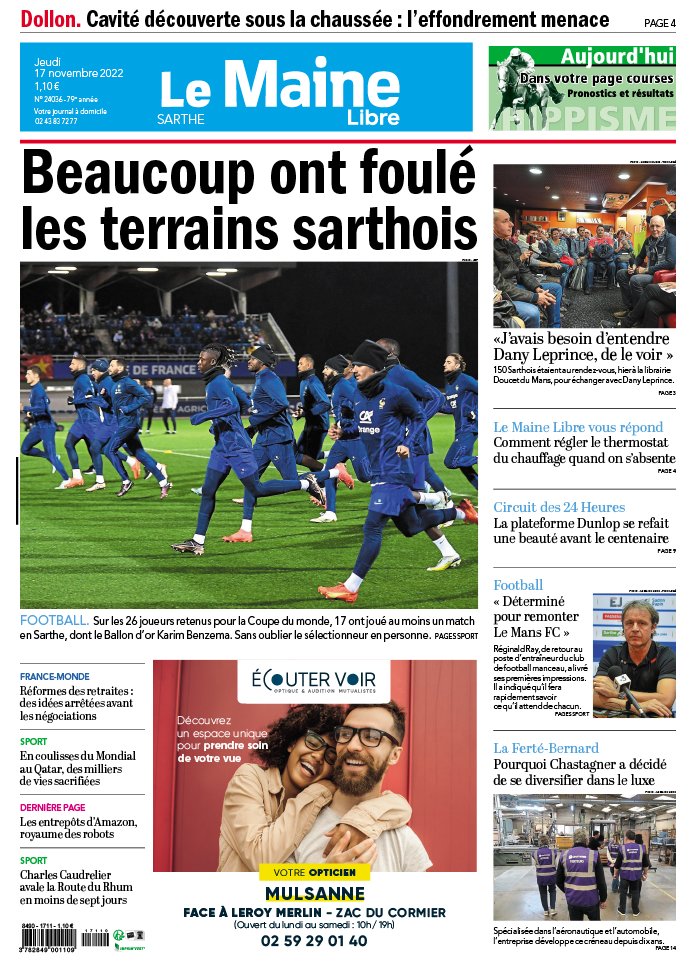 Le Maine Libre N°20221117 du 17 novembre 2022 à télécharger sur iPad