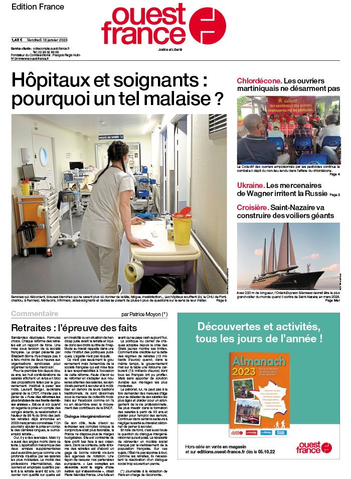 Ouest-France édition France N°20230113 du 13 janvier 2023 à télécharger ...