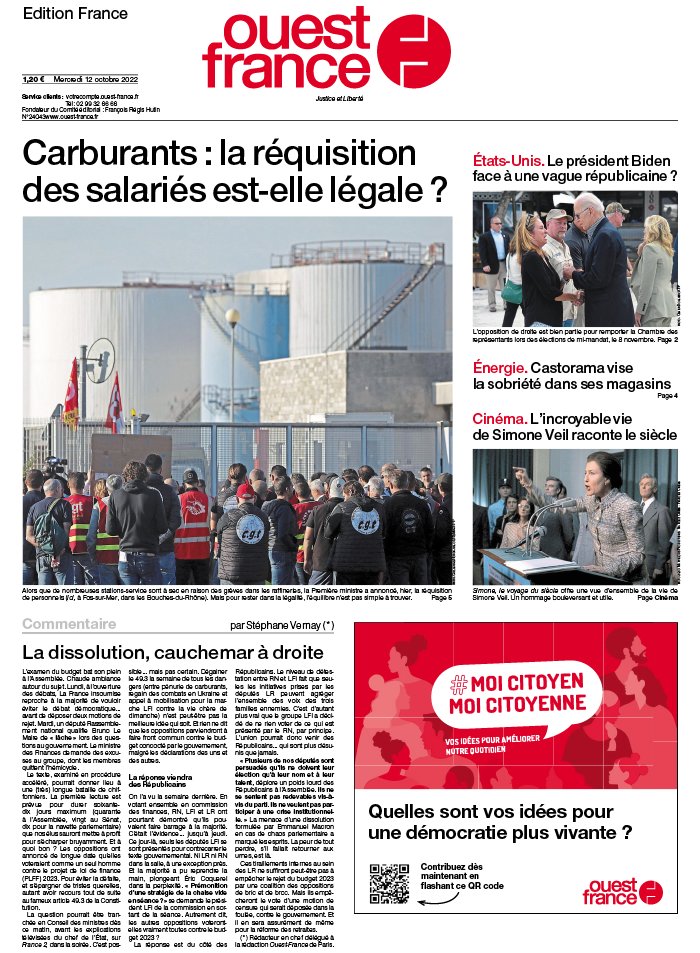 Ouest-France édition France N°20221012 du 12 octobre 2022 à télécharger ...