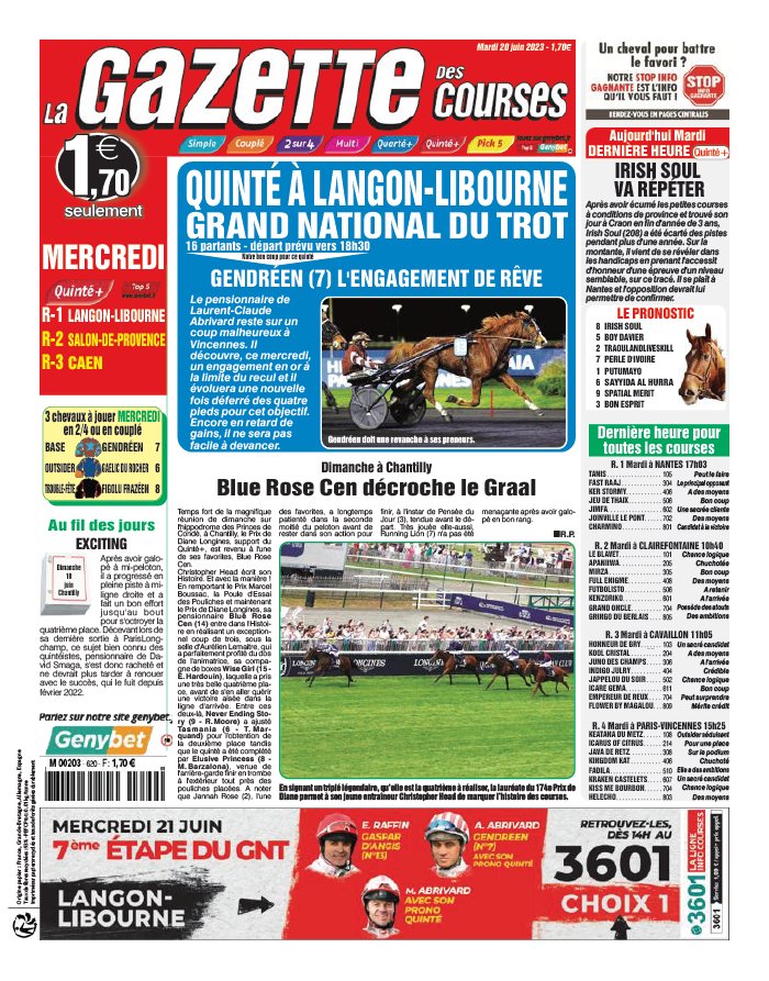 La Gazette des Courses N°20230620 du 20 juin 2023 à télécharger sur iPad