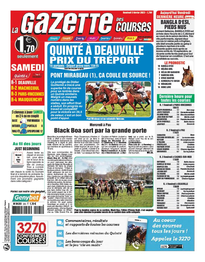 La Gazette des Courses N°20230203 du 03 février 2023 à télécharger sur iPad