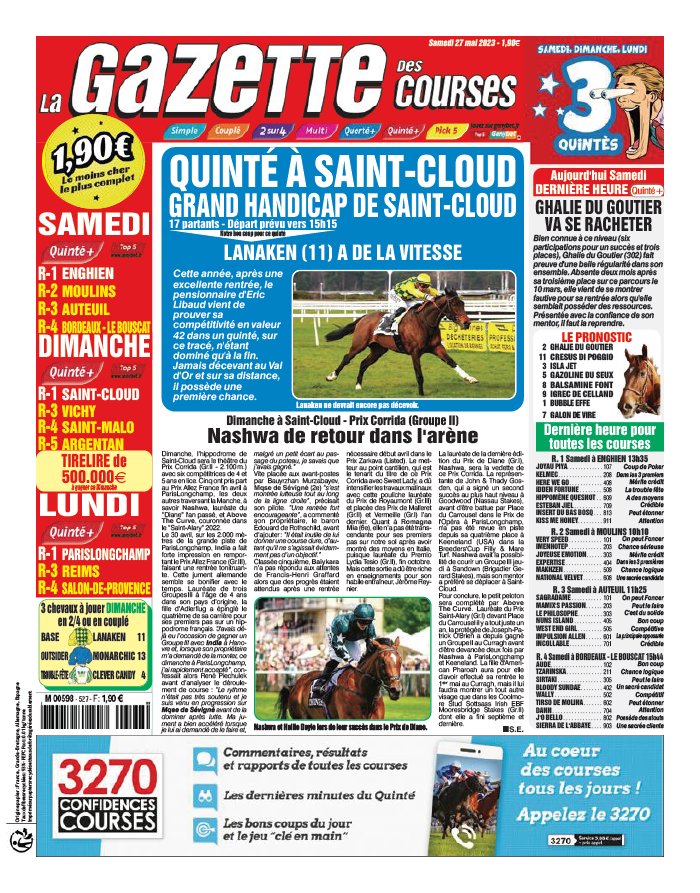 La Gazette Des Courses N°20230527 Du 27 Mai 2023 à Télécharger Sur Ipad