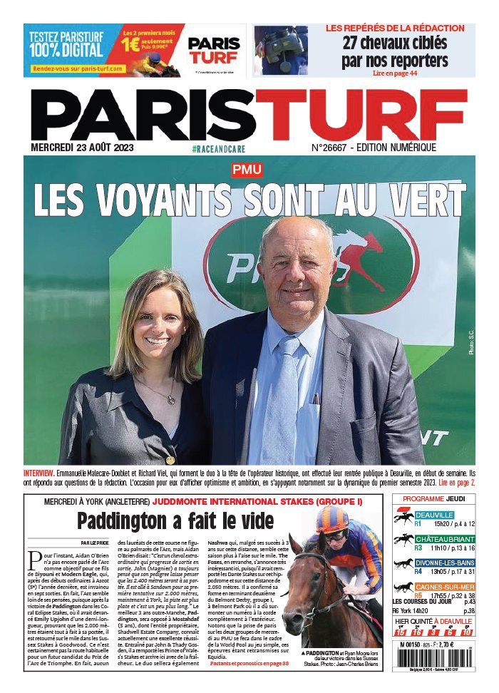 Paris Turf N°26667 du 23 août 2023 à télécharger sur iPad