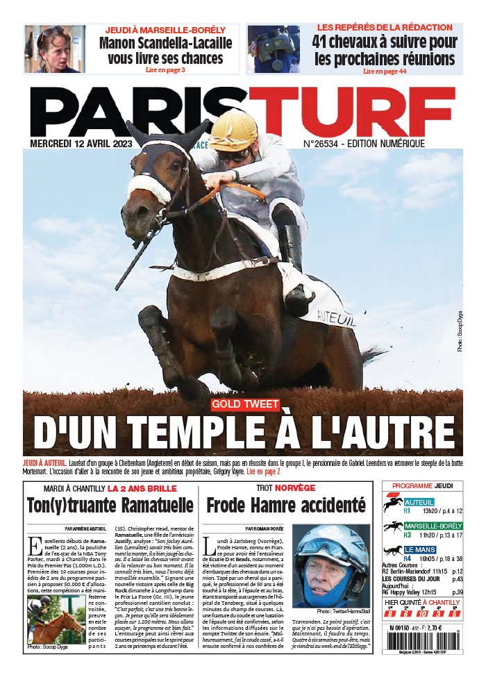 Paris Turf N°26534 du 12 avril 2023 à télécharger sur iPad
