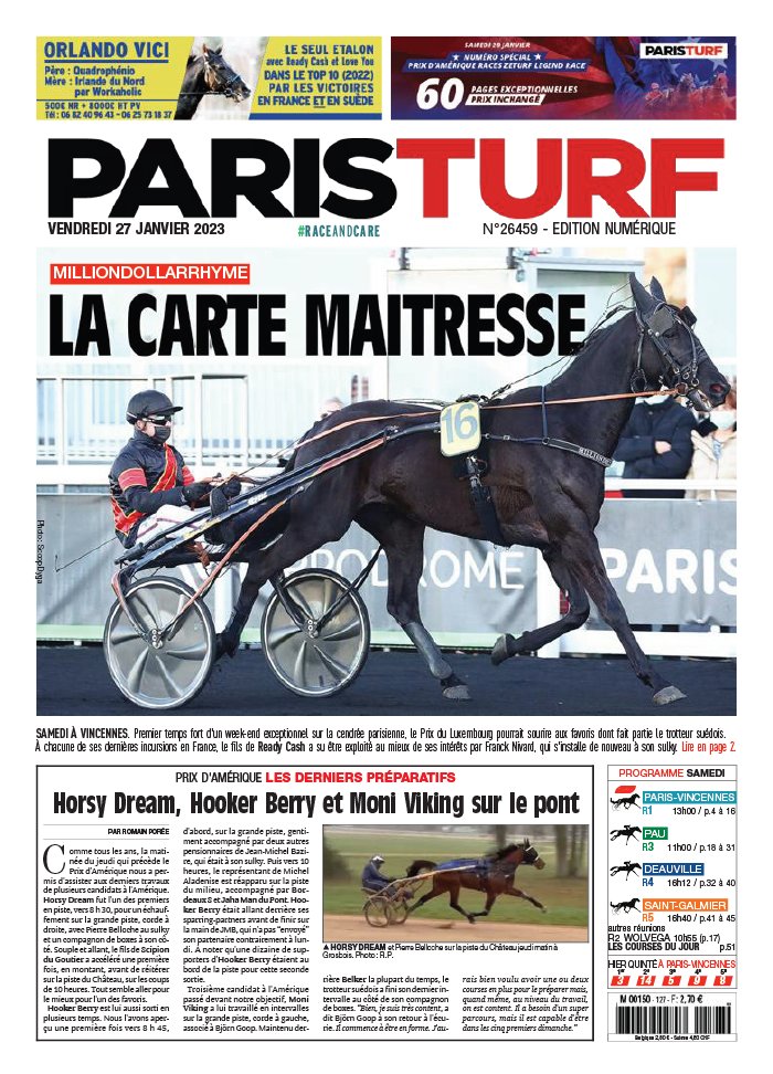 Paris Turf N°26459 du 27 janvier 2023 à télécharger sur iPad