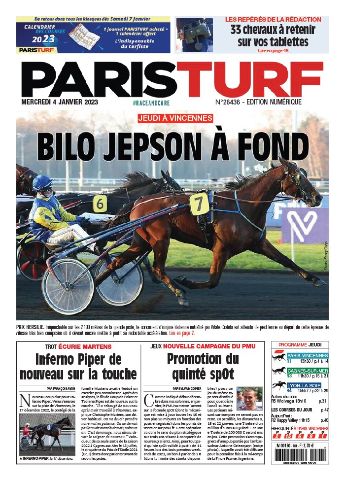 Paris Turf N°26436 du 04 janvier 2023 à télécharger sur iPad