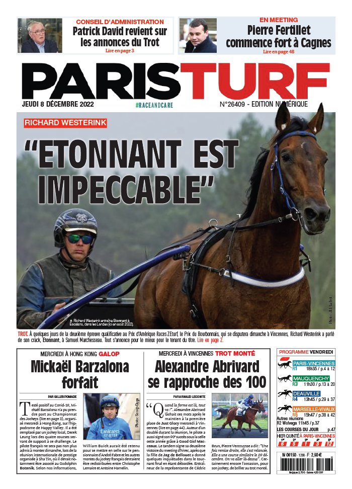 Paris Turf N°26409 du 08 décembre 2022 à télécharger sur iPad