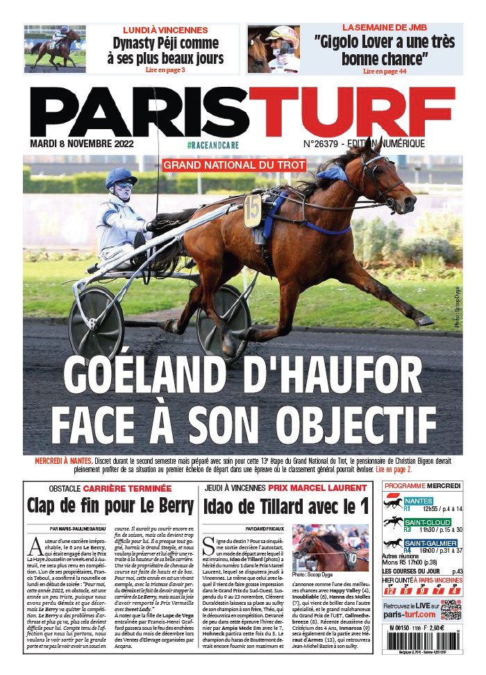 Paris Turf N°26379 du 08 novembre 2022 à télécharger sur iPad