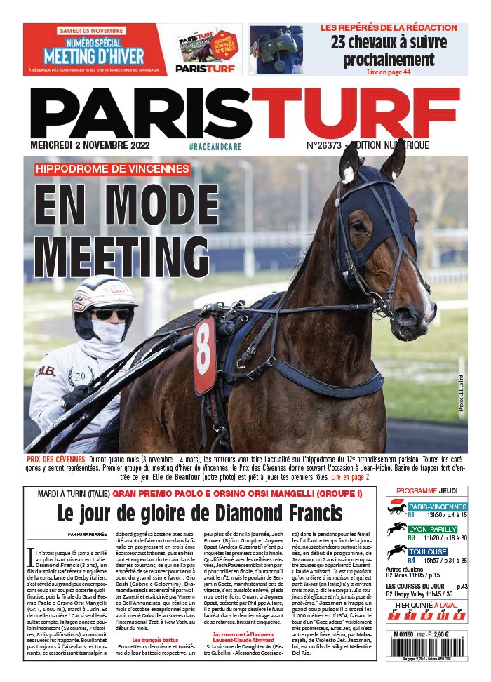Paris Turf N°26373 du 02 novembre 2022 à télécharger sur iPad