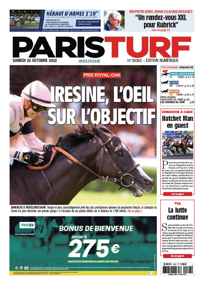 Paris Turf N°26362 du 22 octobre 2022 à télécharger sur iPad