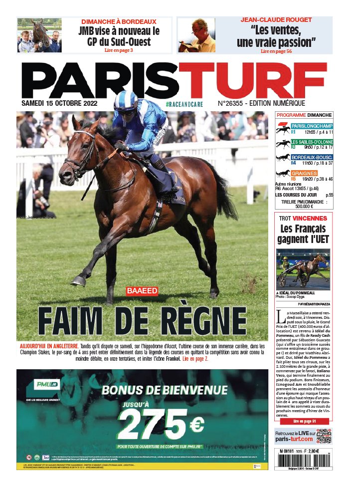 Paris Turf N°26355 du 15 octobre 2022 à télécharger sur iPad