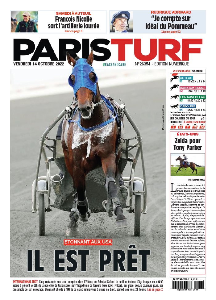 Paris Turf N°26354 du 14 octobre 2022 à télécharger sur iPad