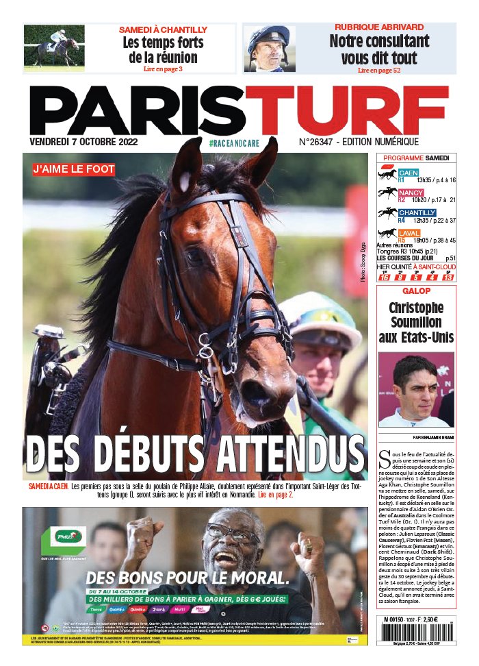 Paris Turf N°26347 du 07 octobre 2022 à télécharger sur iPad