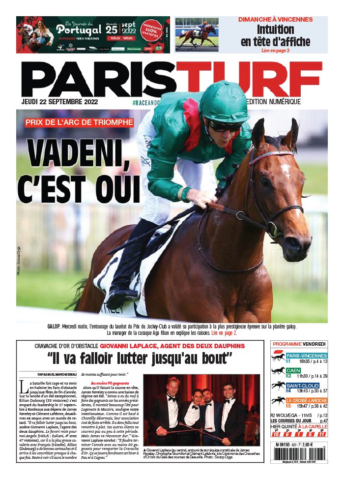 Paris Turf N°26332 du 22 septembre 2022 à télécharger sur iPad
