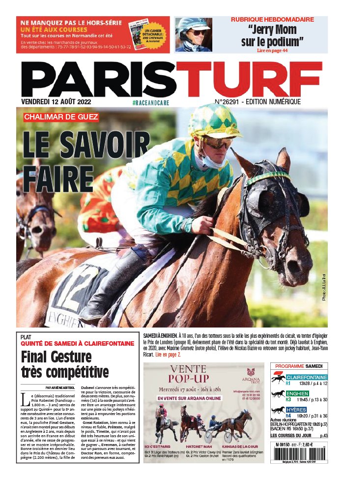 Paris Turf N°26291 du 12 août 2022 à télécharger sur iPad