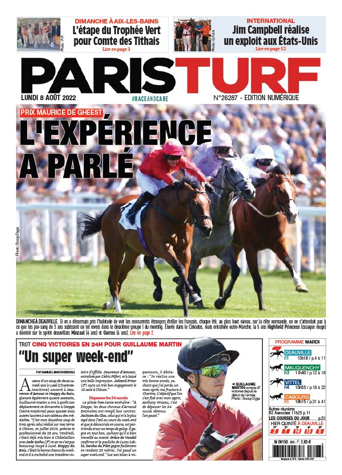 Paris Turf N°26287 du 08 août 2022 à télécharger sur iPad