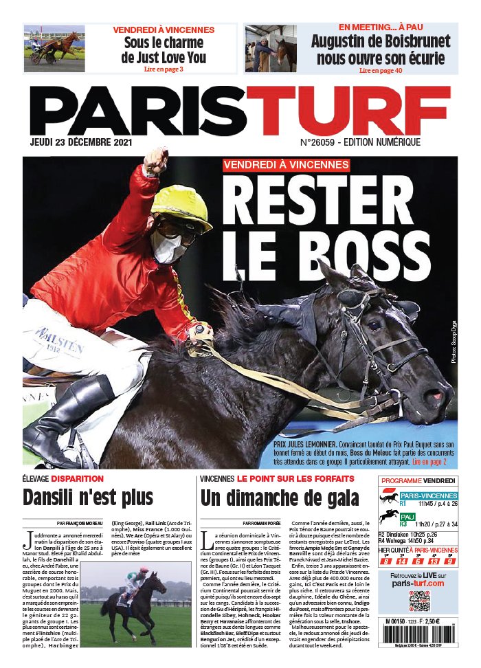 Paris Turf N°26059 du 23 décembre 2021 à télécharger sur iPad