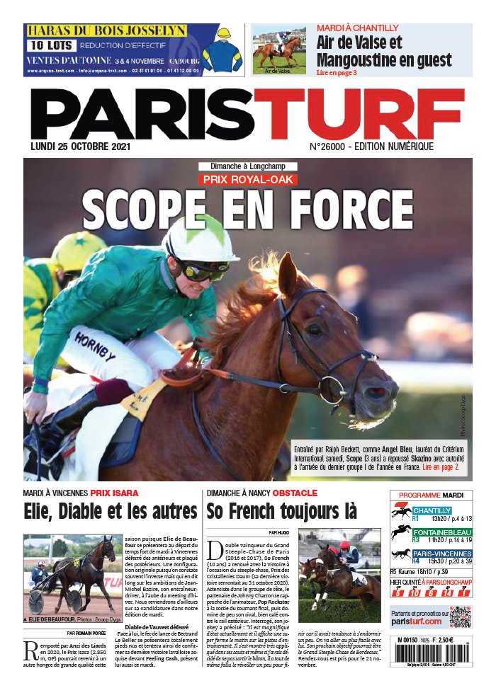 Paris Turf N°26000 du 25 octobre 2021 à télécharger sur iPad