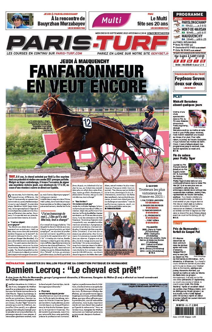 Paris Turf N°25960 du 15 septembre 2021 à télécharger sur iPad