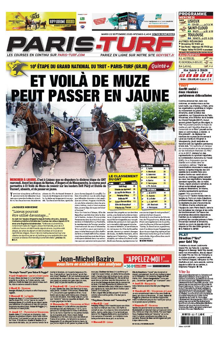 Paris Turf N°25603 du 22 septembre 2020 à télécharger sur iPad