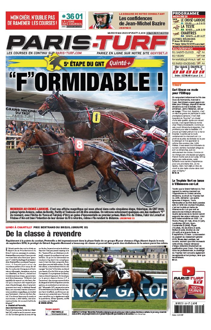 Paris Turf N°25477 du 19 mai 2020 à télécharger sur iPad