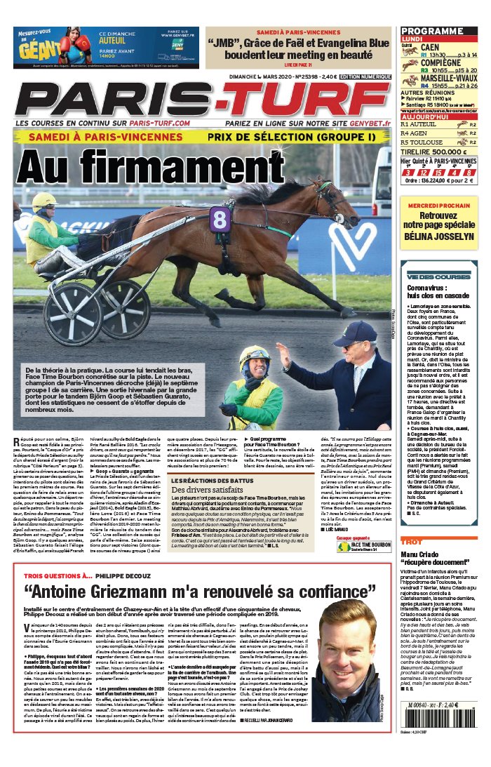 Paris Turf N°25398 du 01 mars 2020 à télécharger sur iPad