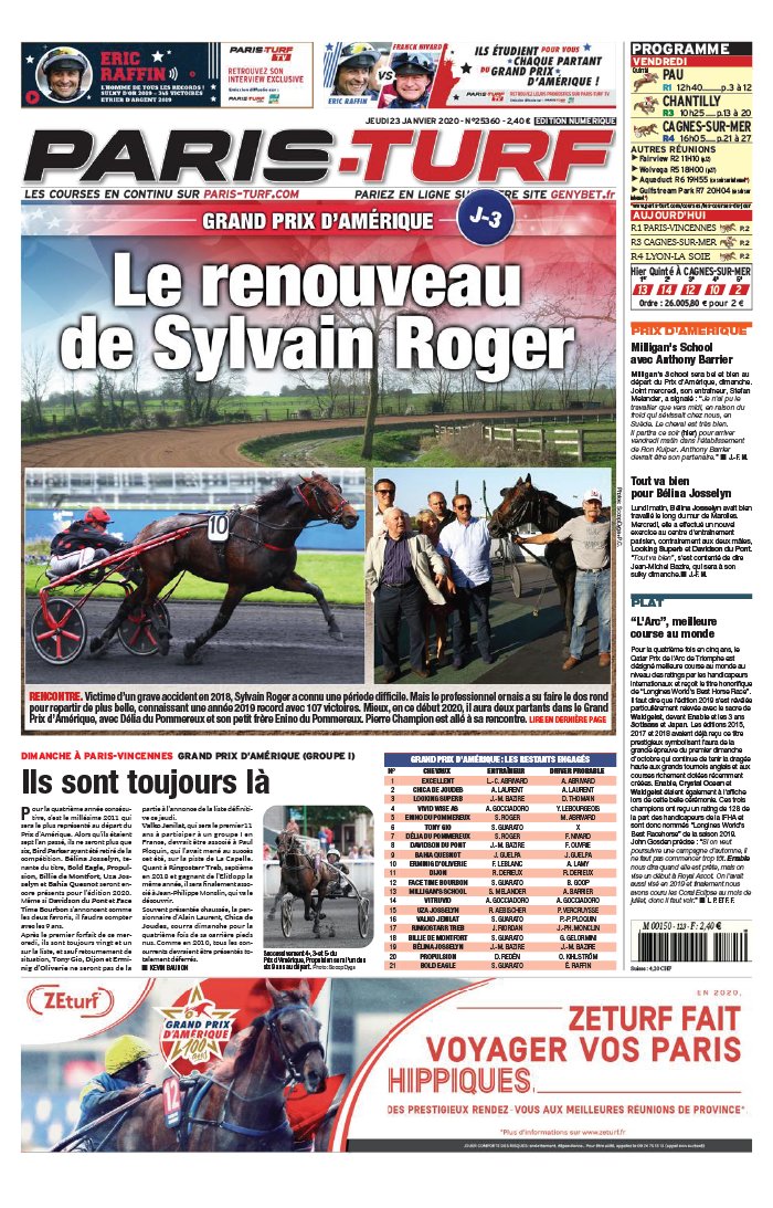 Paris Turf N°25360 du 23 janvier 2020 à télécharger sur iPad