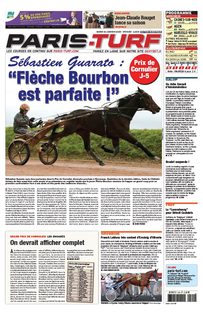 Paris Turf N°25351 du 14 janvier 2020 à télécharger sur iPad