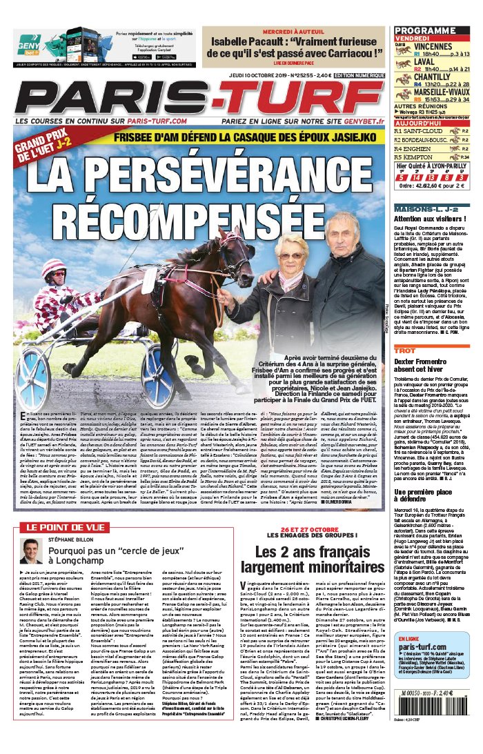 Paris Turf N°25255 du 10 octobre 2019 à télécharger sur iPad