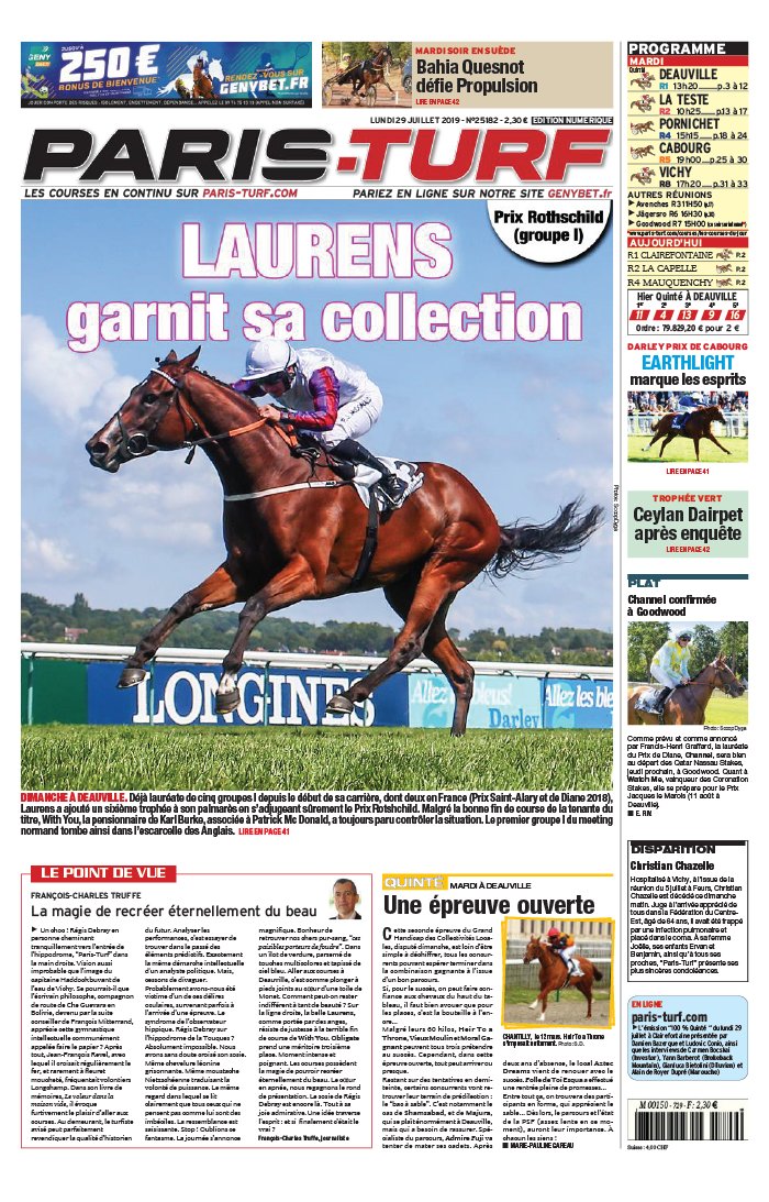 Paris Turf N°25182 du 29 juillet 2019 à télécharger sur iPad