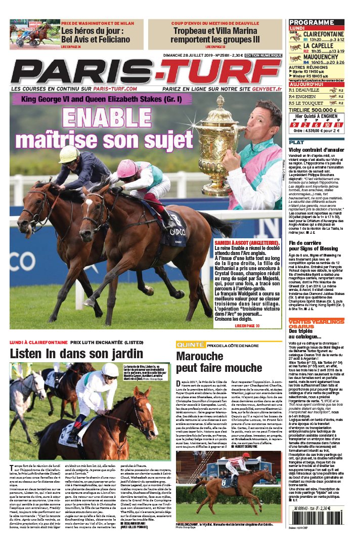 Paris Turf N°25181 du 28 juillet 2019 à télécharger sur iPad