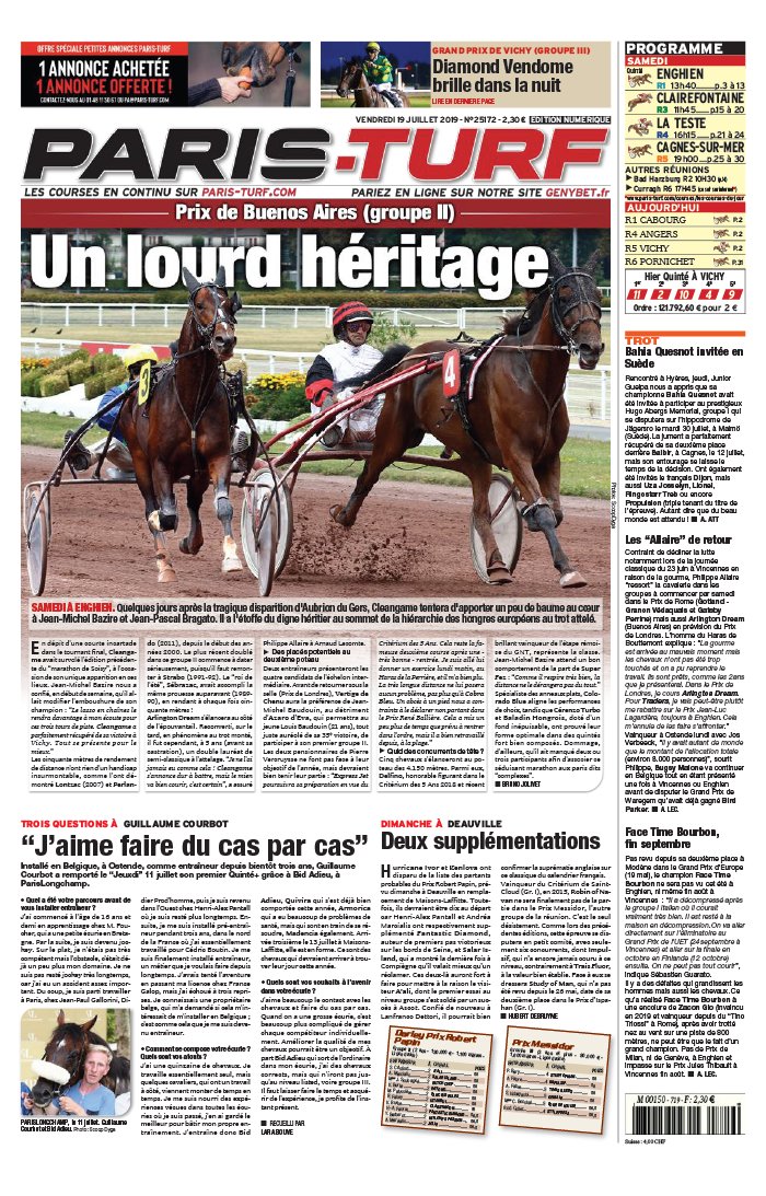 Paris Turf N°25172 du 19 juillet 2019 à télécharger sur iPad