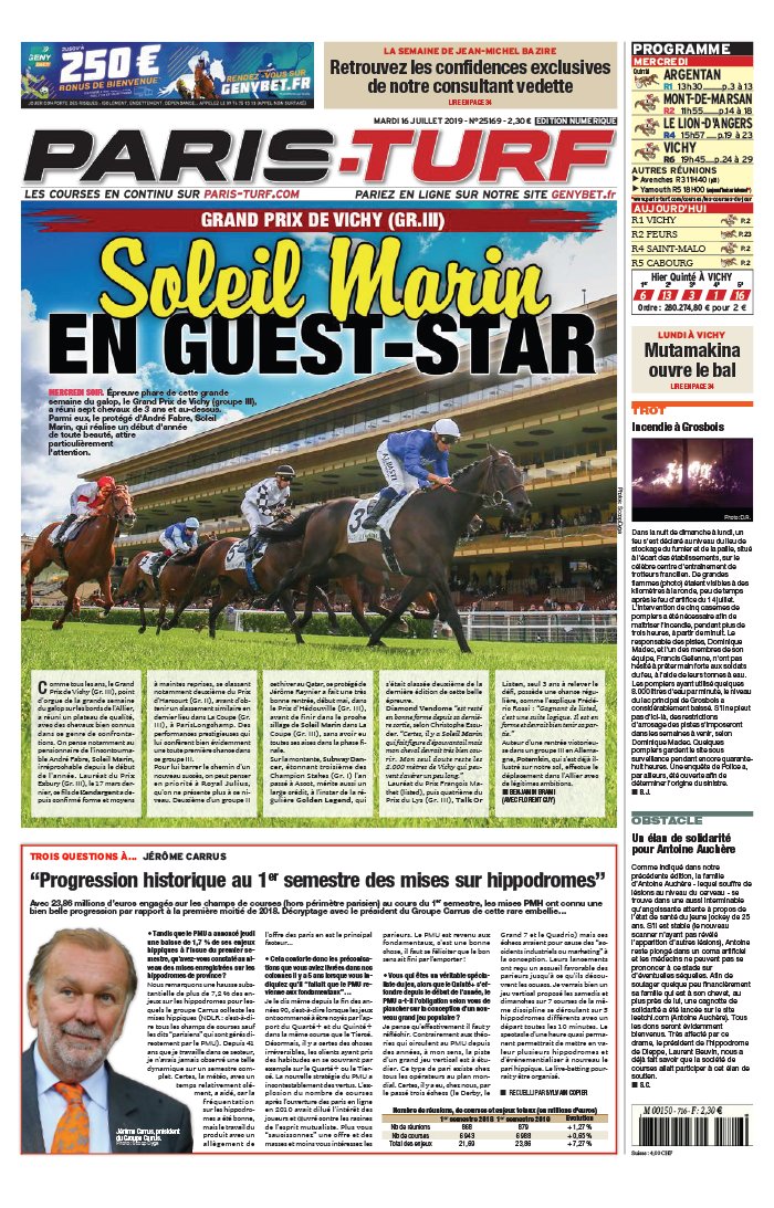 Paris Turf N°25169 du 16 juillet 2019 à télécharger sur iPad