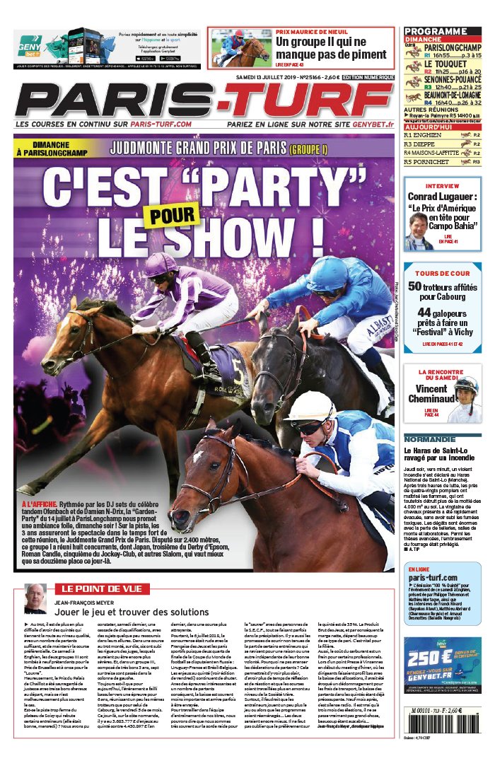 Paris Turf N°25166 du 13 juillet 2019 à télécharger sur iPad