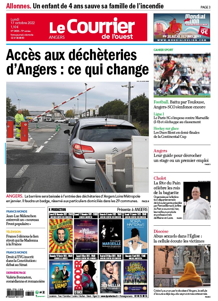 Le Courrier de L'Ouest N°20221017 du 17 octobre 2022 à télécharger sur iPad