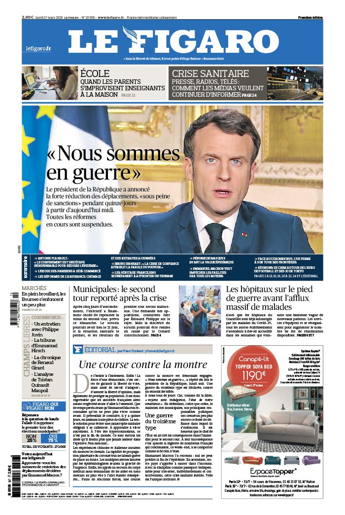 Le Figaro N°23509 du 17 mars 2020 à télécharger sur iPad