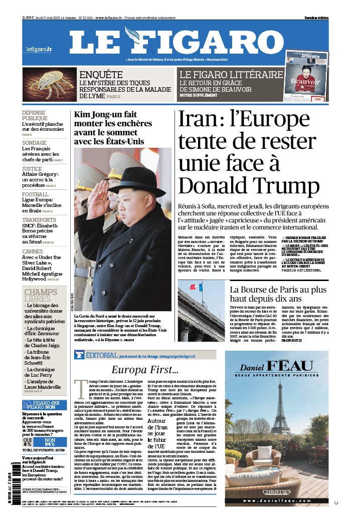 Le Figaro N°22942 du 17 mai 2018 à télécharger sur iPad