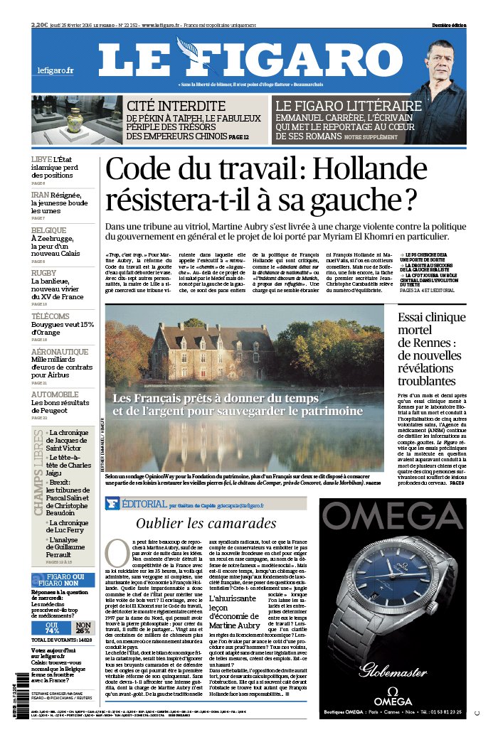 Le Figaro N°22252 du 25 février 2016 à télécharger sur iPad