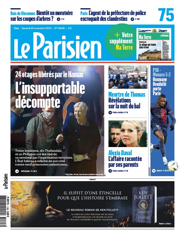 Le Parisien N°20231125 du 25 novembre 2023 à télécharger sur iPad